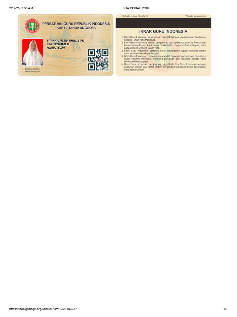 Kta Pgri Siti Khajar Tanjung | PDF