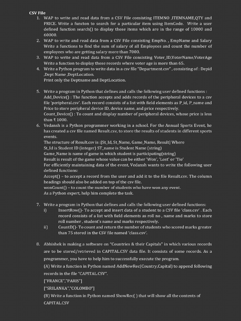 CSV File Programs | PDF
