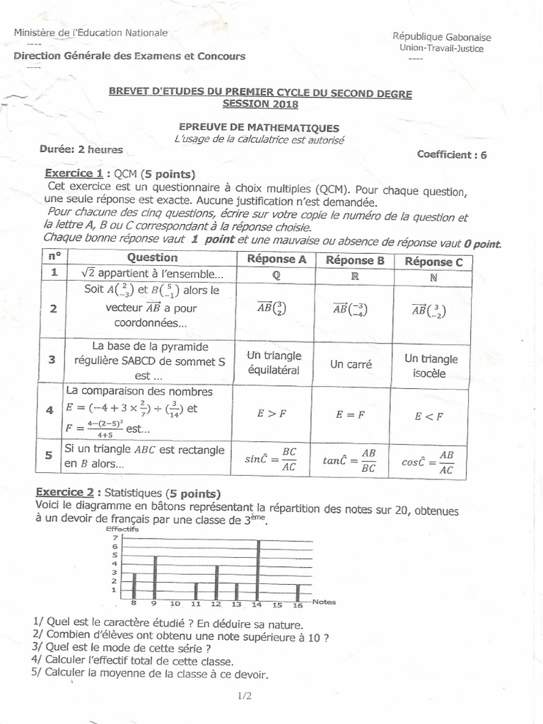 Bepc 2018 Maths | PDF