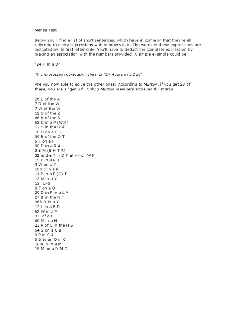 Mensa Test 2002 | PDF