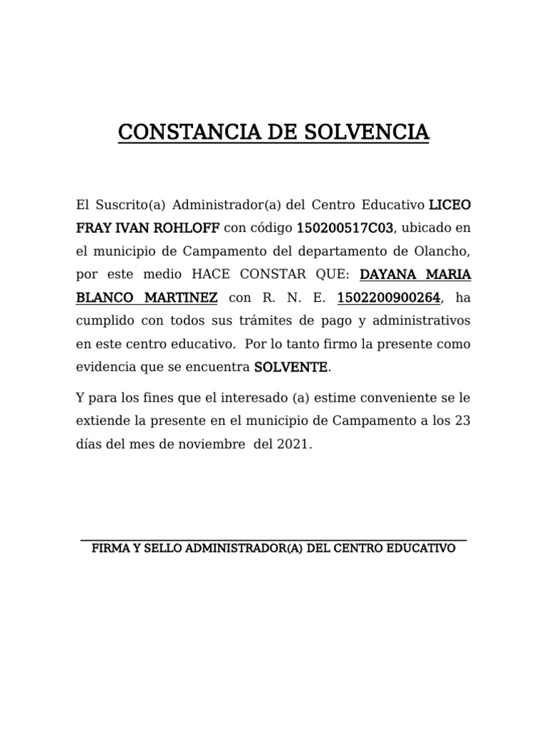 Constancia de Solvencia | PDF