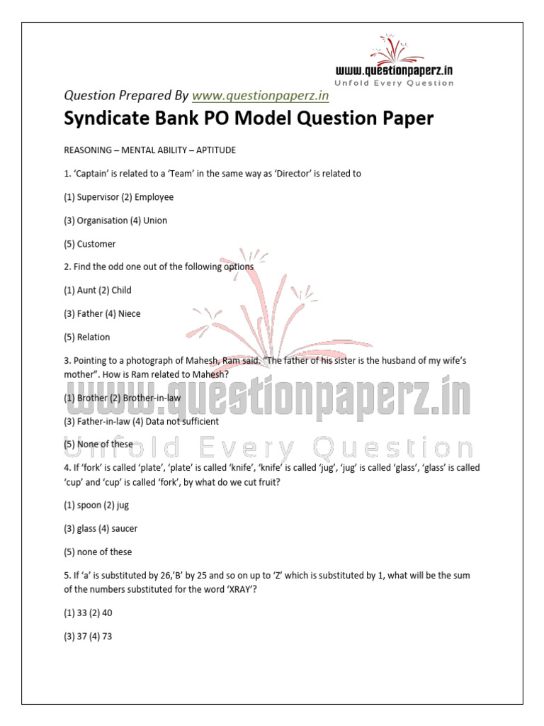 Syndicate Bank PO Reasoning Questions | PDF | Linguistics