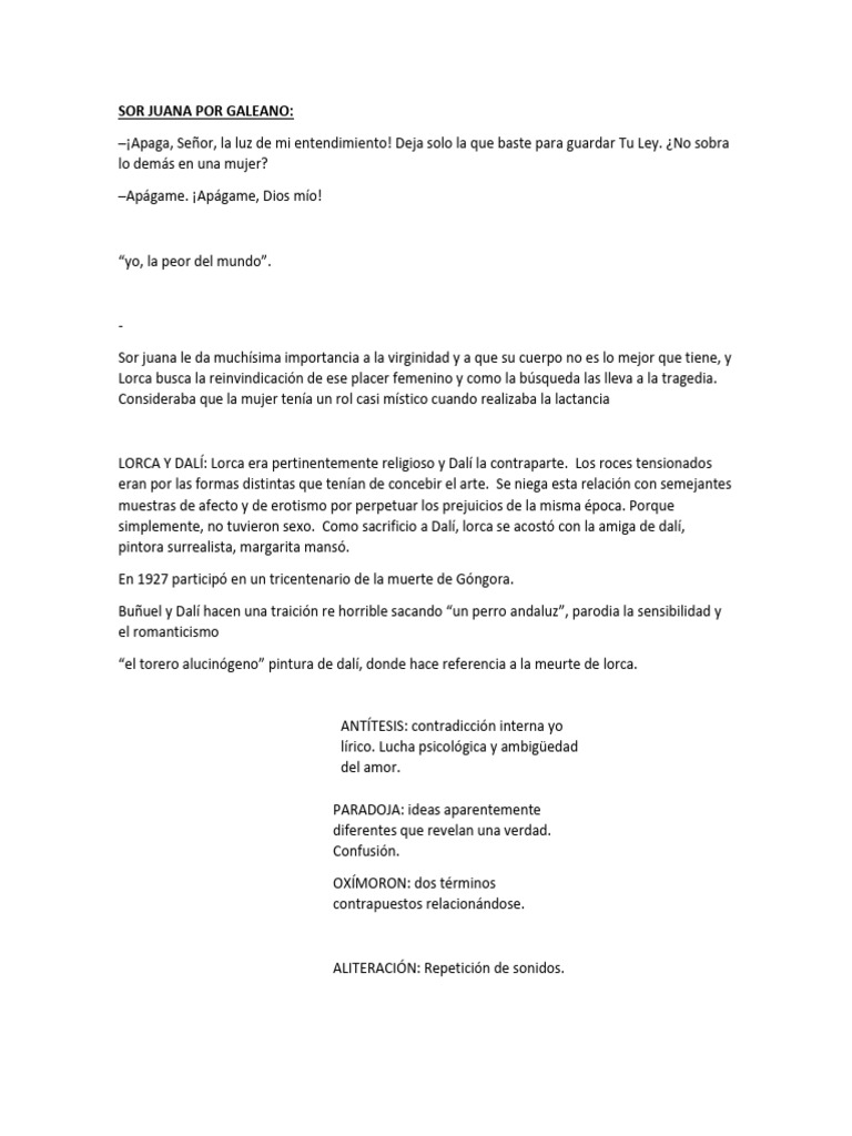 Antítesis en Sor Juana y Galeano | PDF | Amor | Salvador Dalí