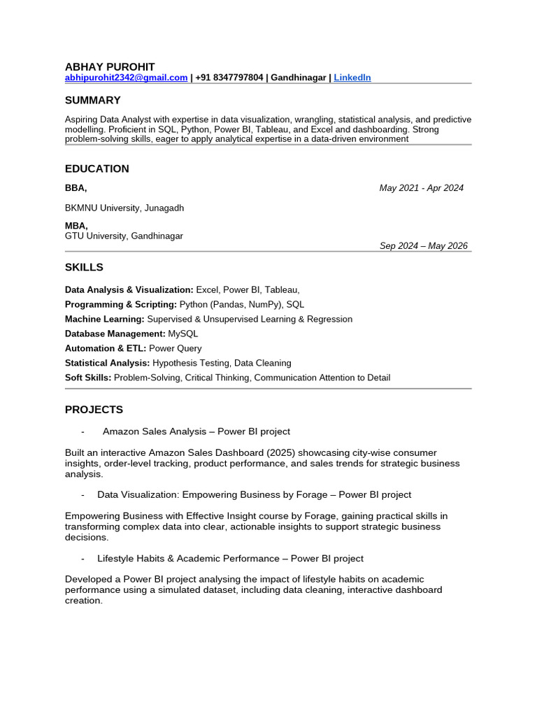 Resume Template - Freshers | PDF