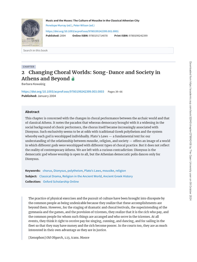 2 Changing Choral Worlds - Song Dance and Society in Athens | PDF ...