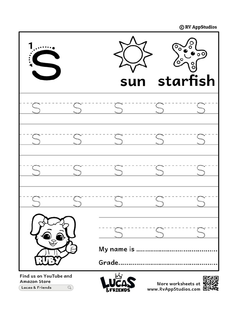 313 Free Printable Worksheets For Kids Small Letter S Trace BW | PDF
