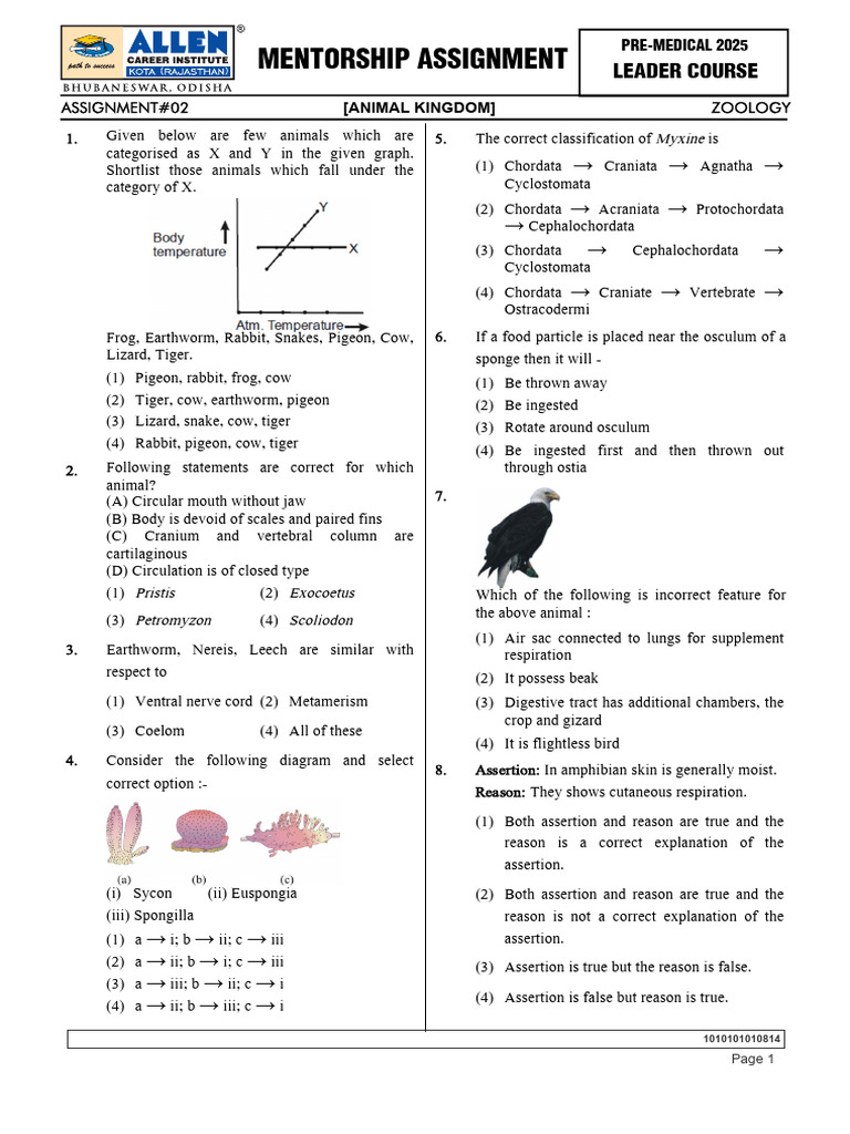 Animal Classification and Characteristics Quiz | PDF | Vertebrates ...
