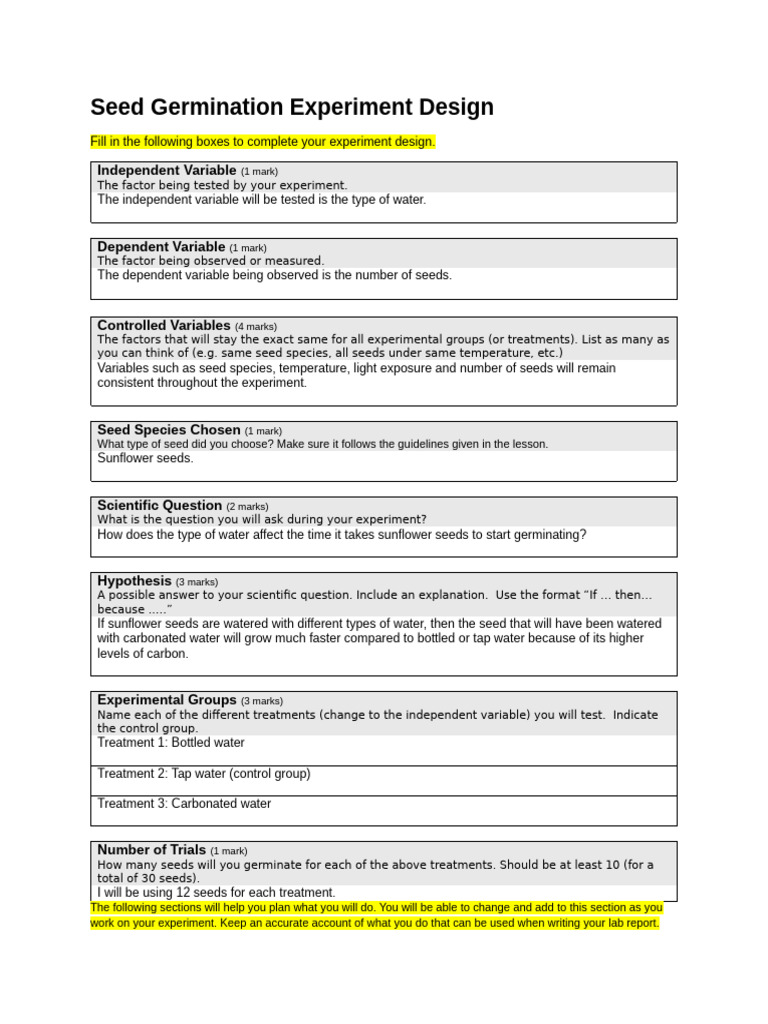 SBI3UE Seed Germination Experiment Design2 | PDF | Experiment | Seed