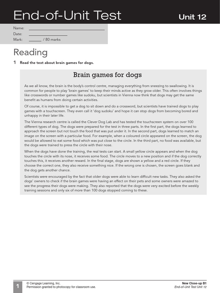 Brain Games for Dogs: Unit 12 Test | PDF | Dogs
