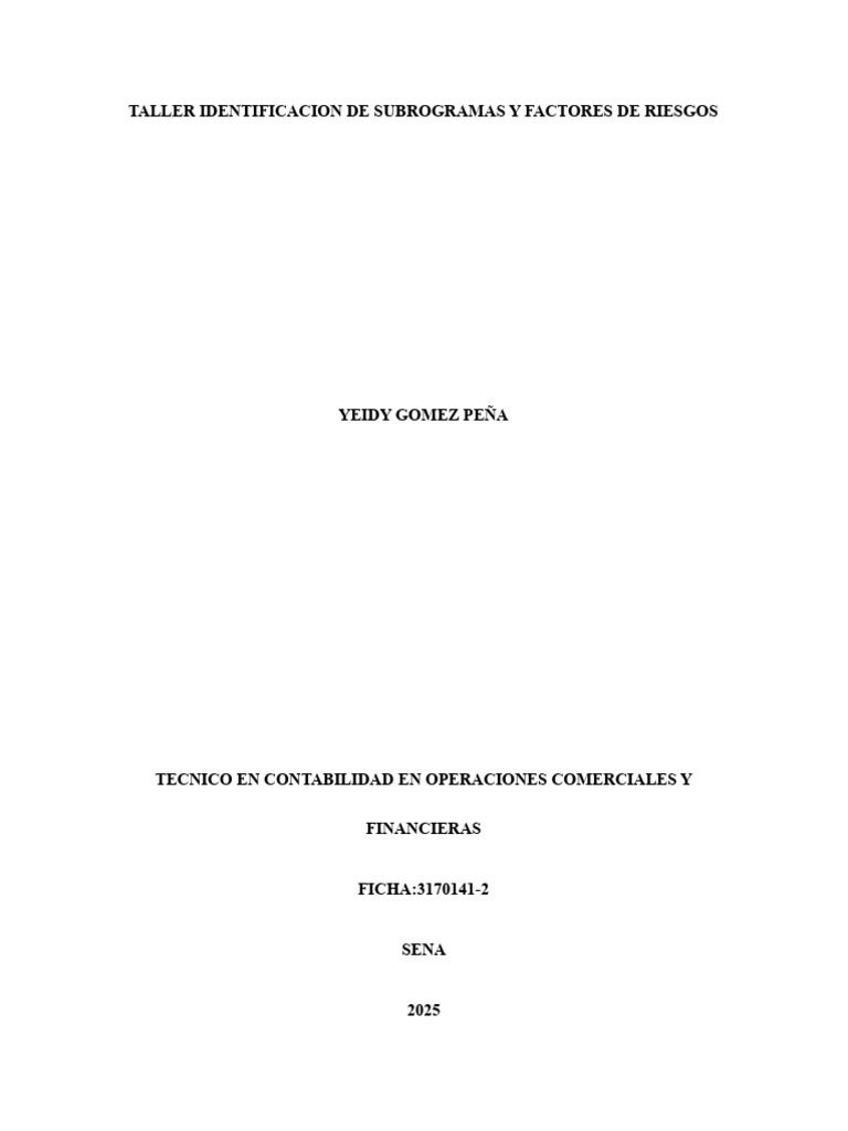 Taller Identificacion de Subprogramas y Factores de Riesgos | PDF | Seguridad y salud ...