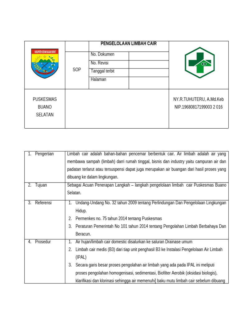 Sop Pengelolaan Limbah Cair | PDF