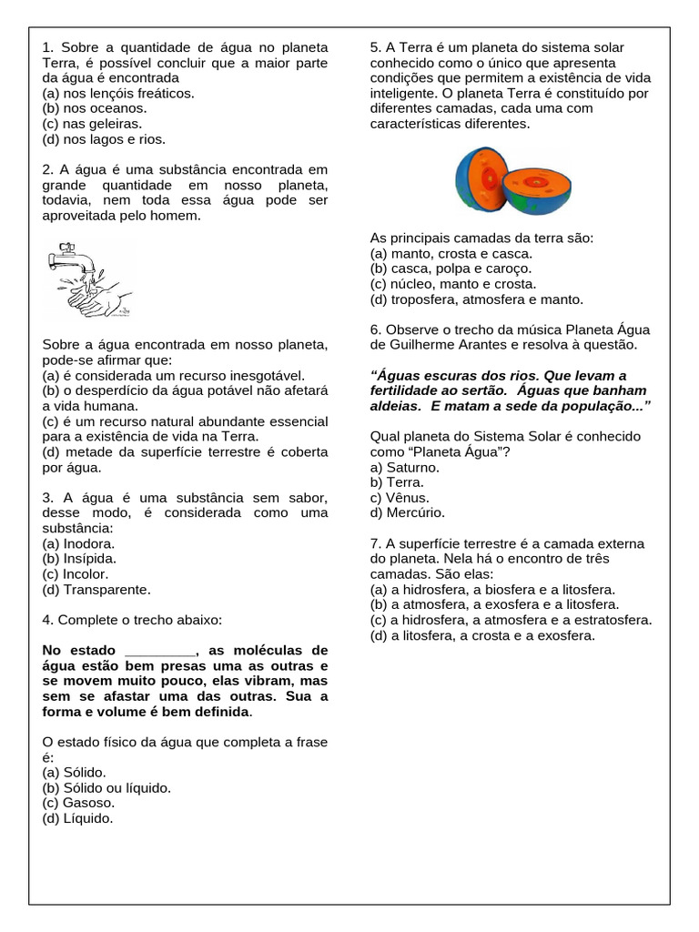 Exercicio de Ciencias | PDF | Água | Terra