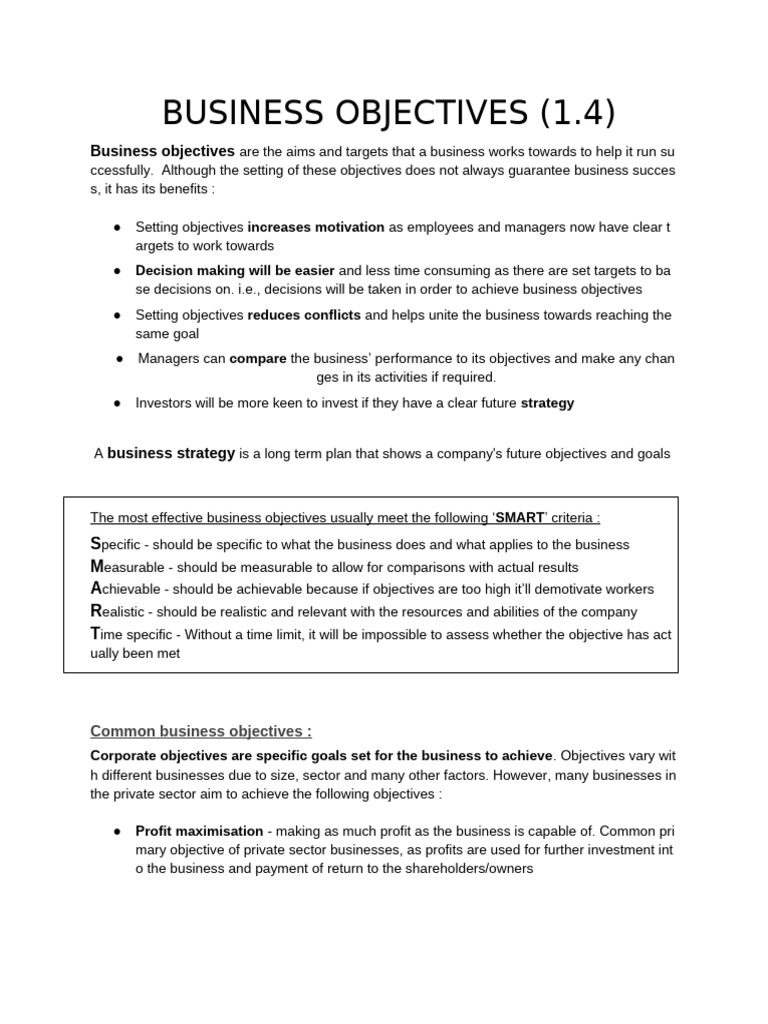 Understanding Business Objectives | PDF | Goal | Employment
