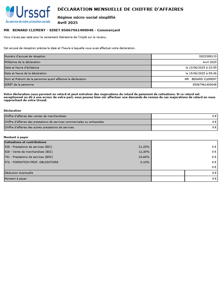 Déclaration Mensuelle Avril 2025 | PDF | Impôt sur le revenu ...