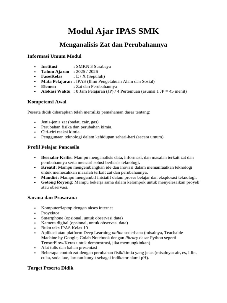 Modul Ajar IPAS Kelas 10: Deep Learning | PDF
