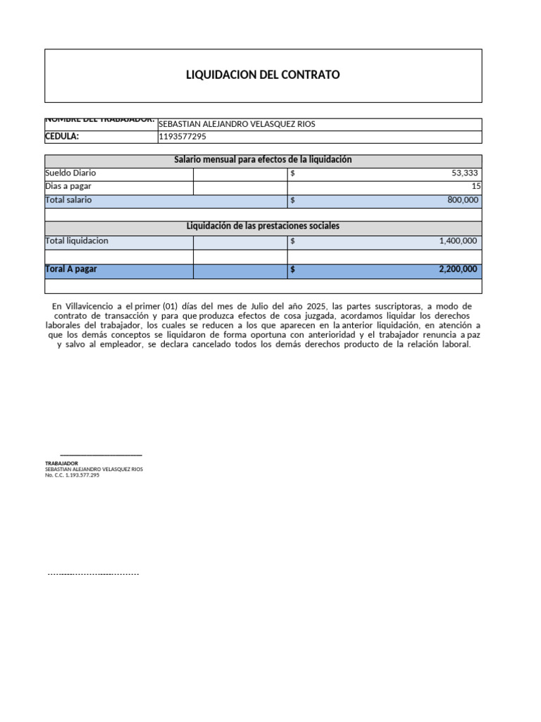 Liquidación de Contrato Laboral 2025 | PDF