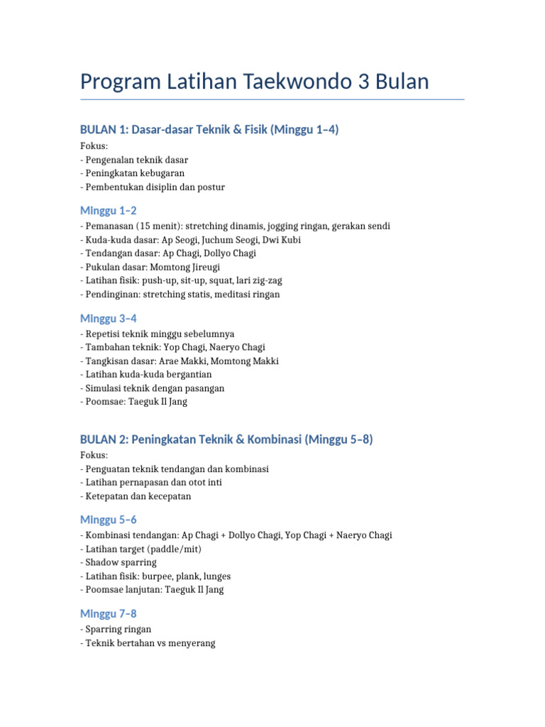 Program Latihan Taekwondo 3 Bulan | PDF