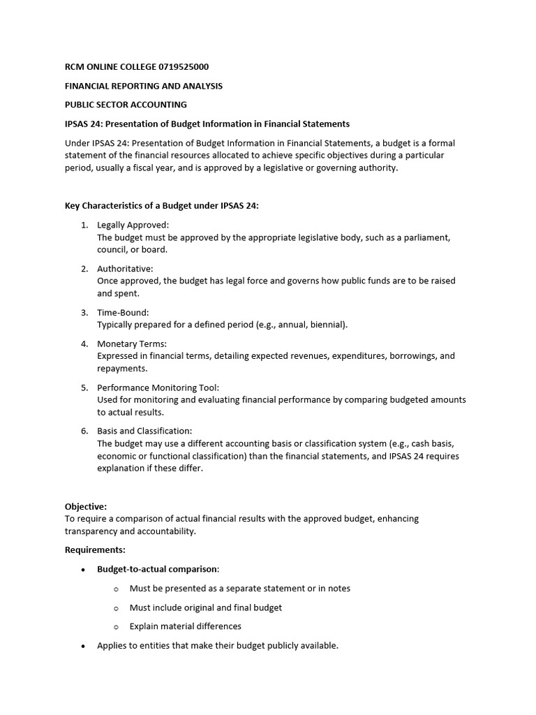 IPSAS 24 Budget Presentation Guide | PDF | Budget | Revenue