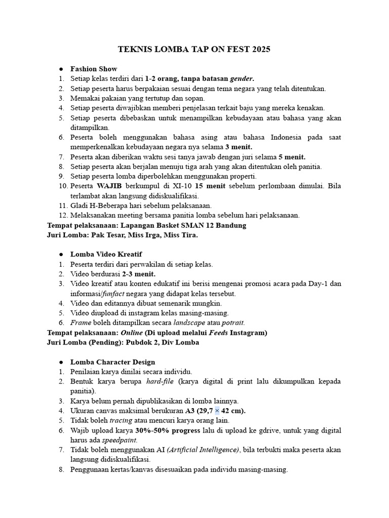 Teknis Lomba Tap On Fest 2025 | PDF