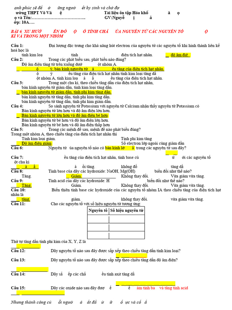 Hs-Bài 6,7,8,9-Hóa 10-Ck1-2024-2025-Đa | PDF