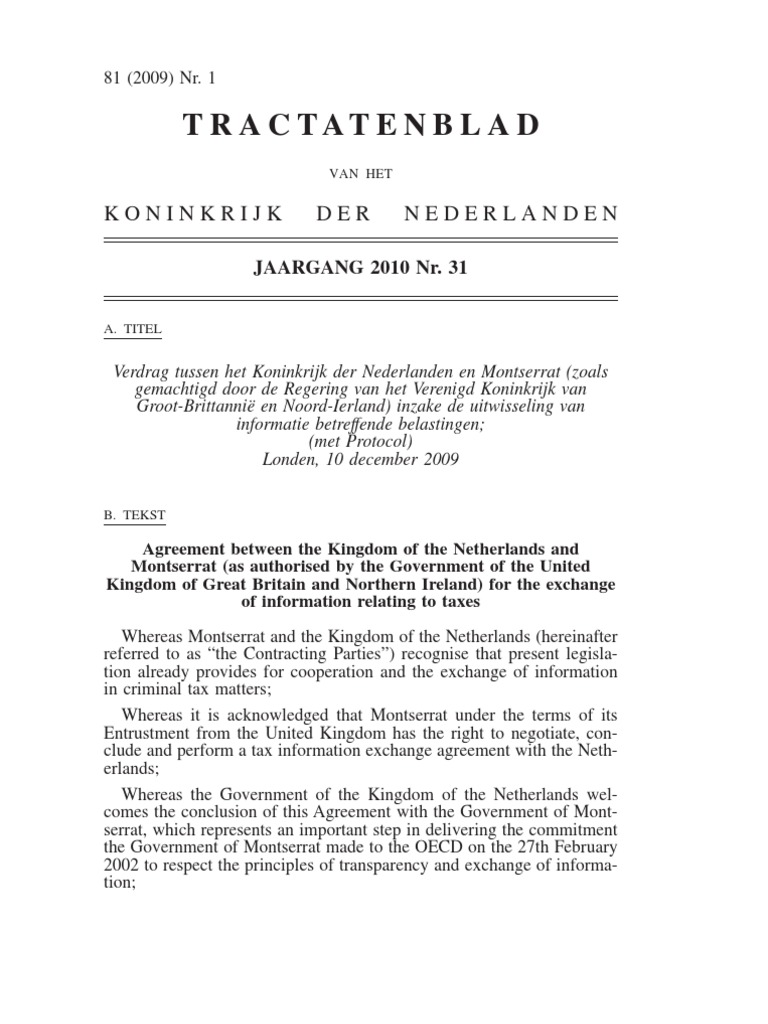 TIEA Agreement Between Montserrat and Netherlands | PDF | Costs In ...