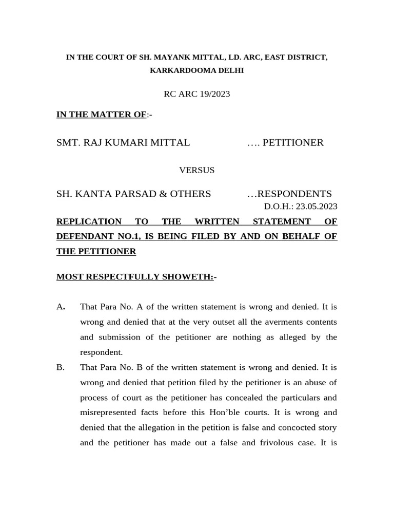 Rajkumari Mittal vs. Kanta Parsad Case | PDF | Lease