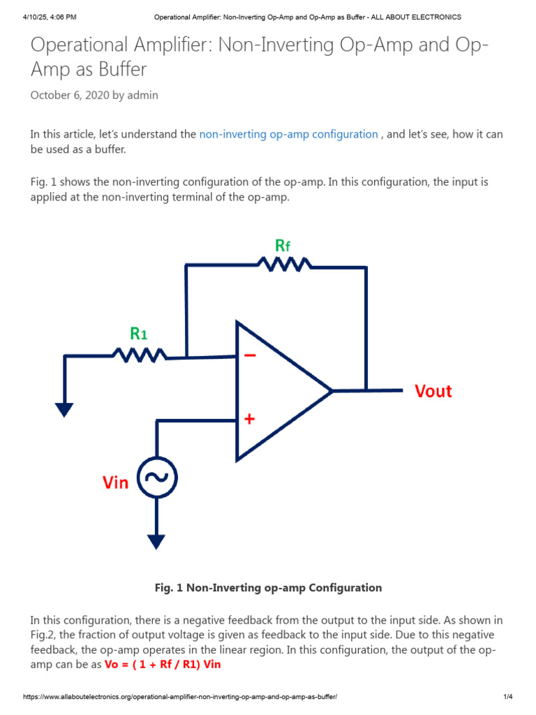 Operational Amplifier_ Non-Inverting Op-Amp and Op-Amp as Buffer - ALL ABOUT ELECTRONICS | PDF ...