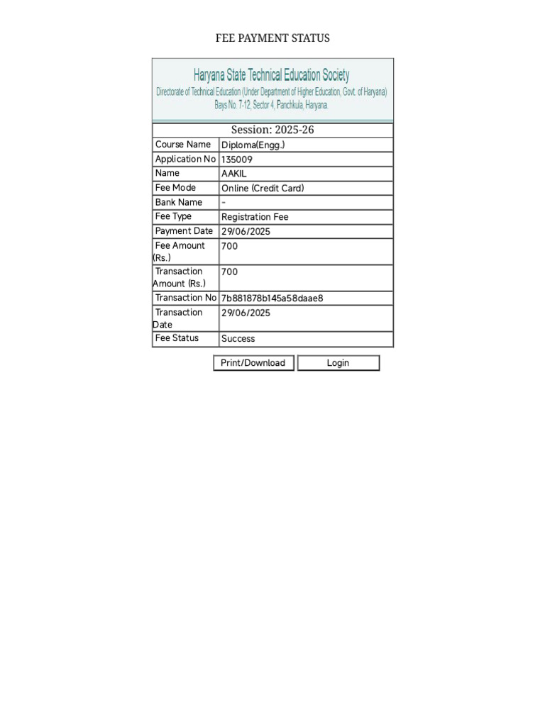 Fee Payment Receipt | PDF