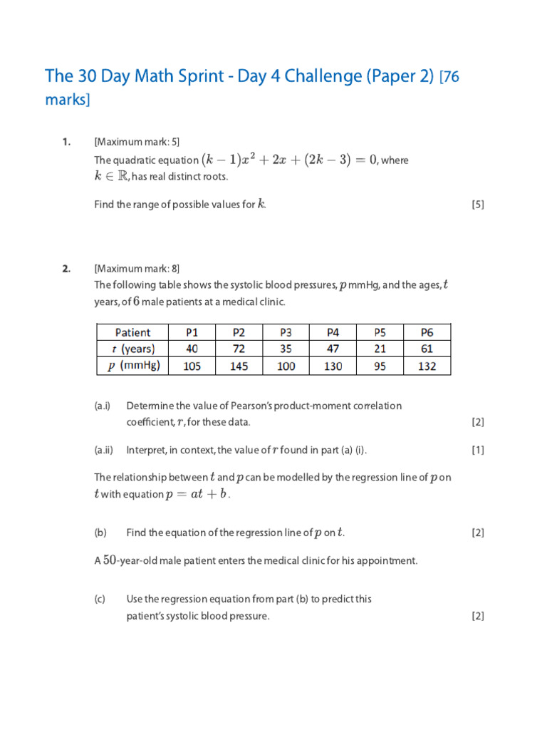 30 Day Math Sprint: Day 4 Challenge | PDF | Regression Analysis | Circle