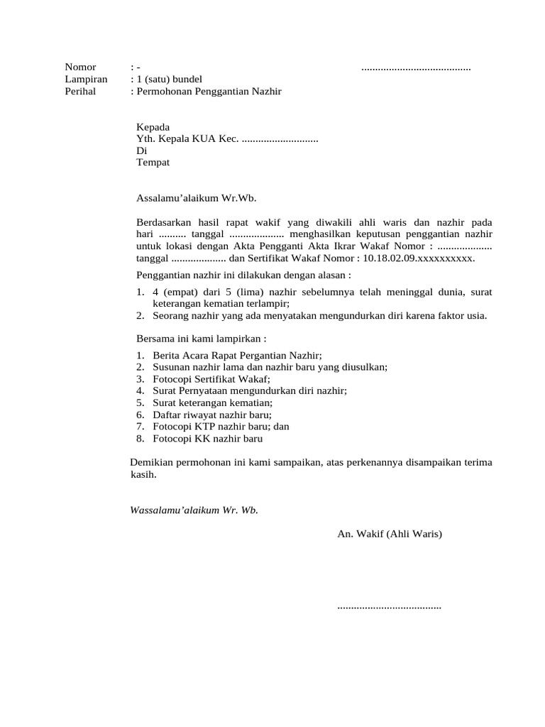 Contoh Blanko Penggantian Nazhir | PDF