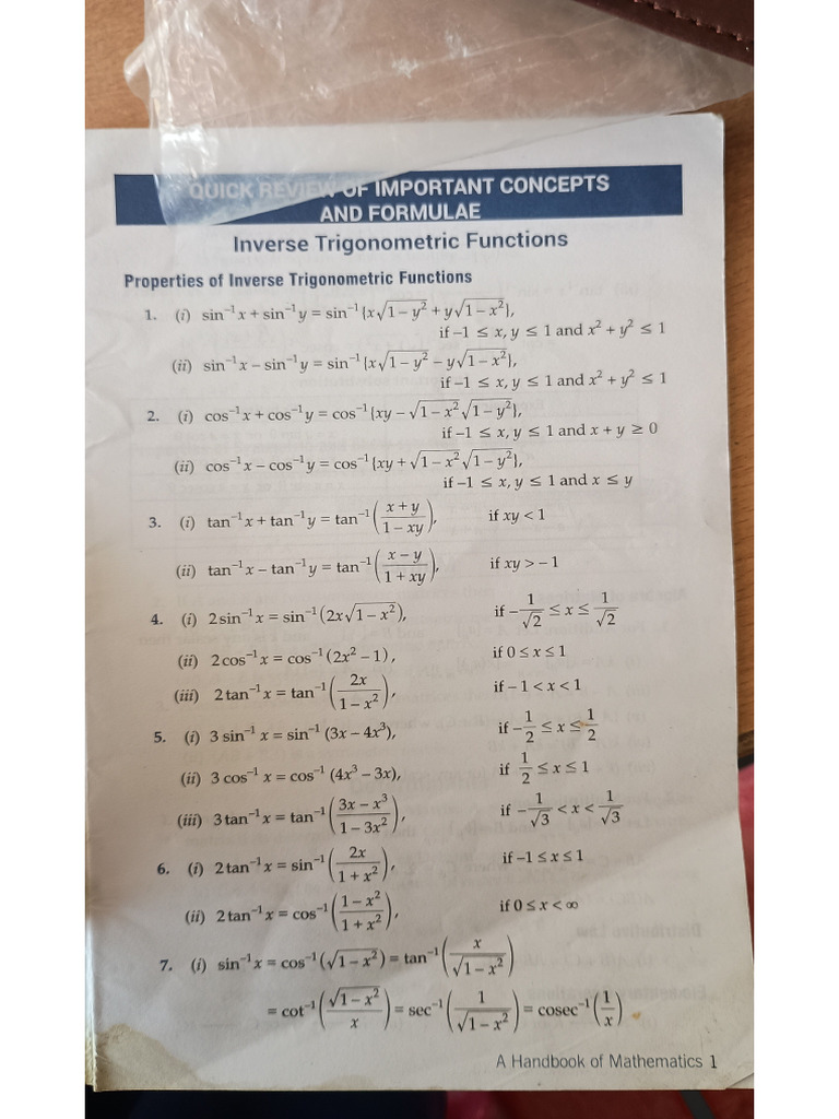Math Formulas For Class 12 | PDF