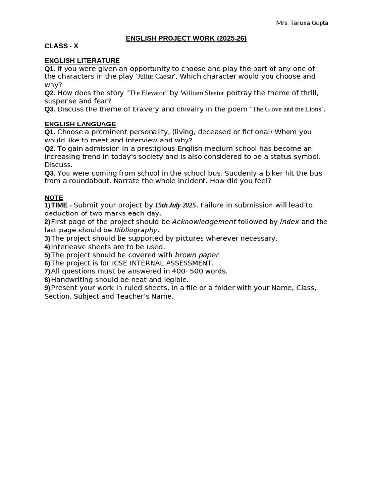 English Project Work - 2025 | PDF