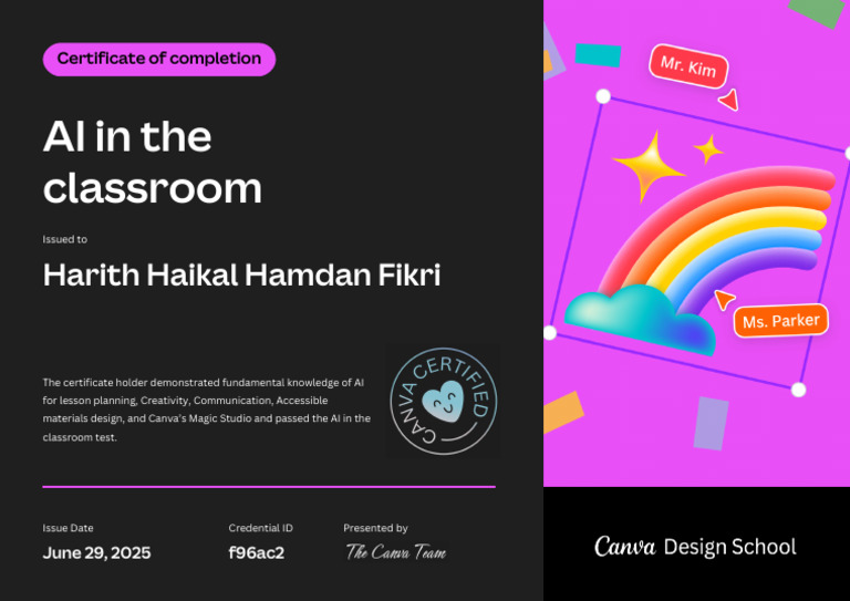 Harith Haikal Hamdan Fikri Ai in The Classroom Certificate | PDF