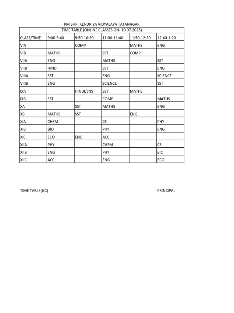 10-07-2025 Time Table | PDF