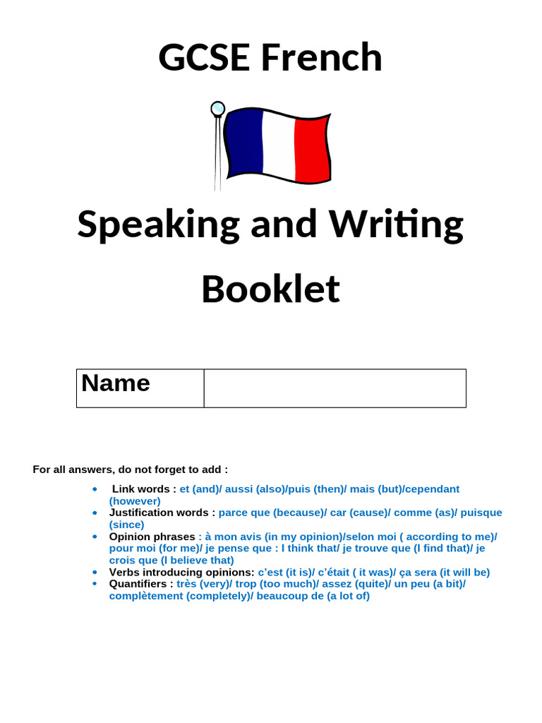 GCSE French Speaking & Writing Guide | PDF