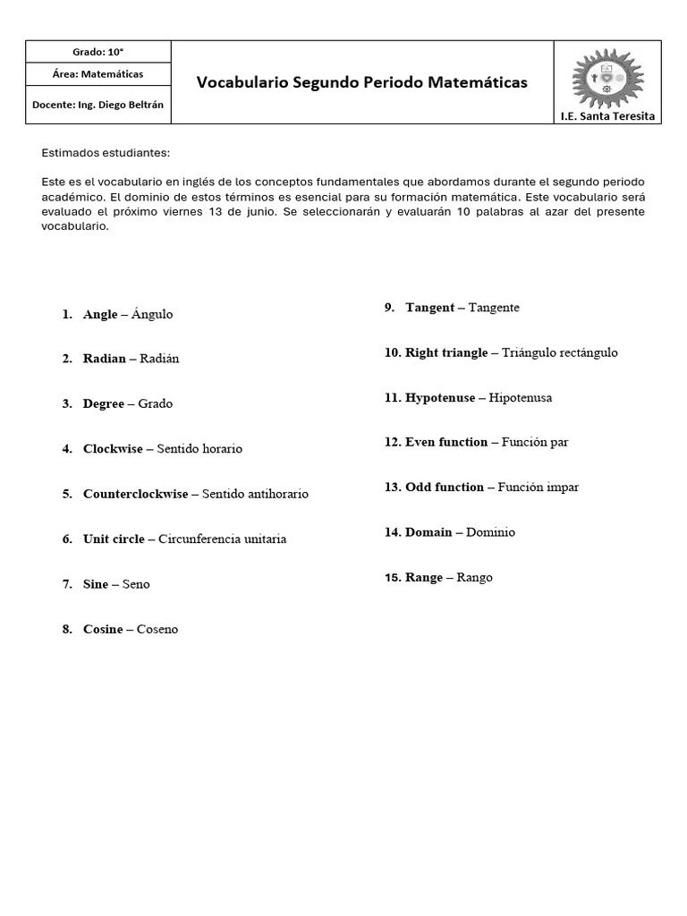 17 Vocabulario Segundo Periodo | PDF