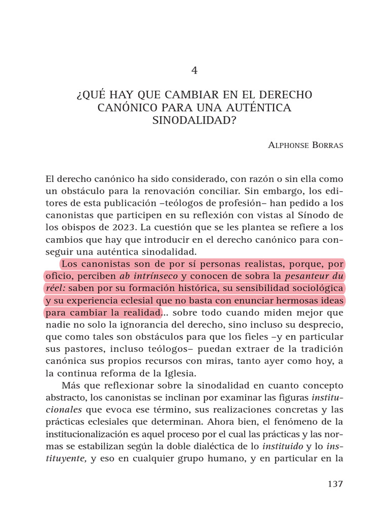 A.borras 2022 - ¿Que Hay Que Cambiar en El Derecho Canónico para Una Auténtica Sinodalidad | PDF ...