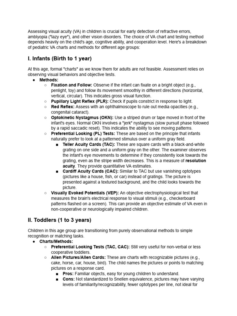 Pediatric VA Charts For Different Age Groups | PDF | Visual Acuity | Senses