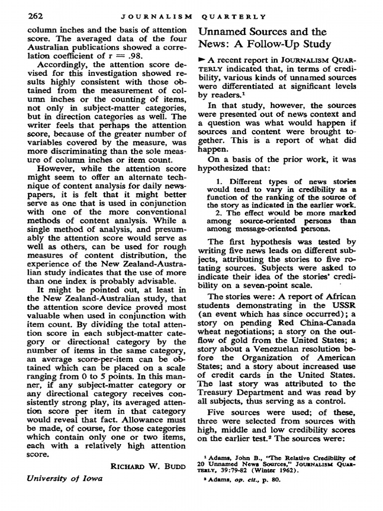 Adams - Unnamed Sources & News - Follow-Up Study JouQ 1964 | PDF