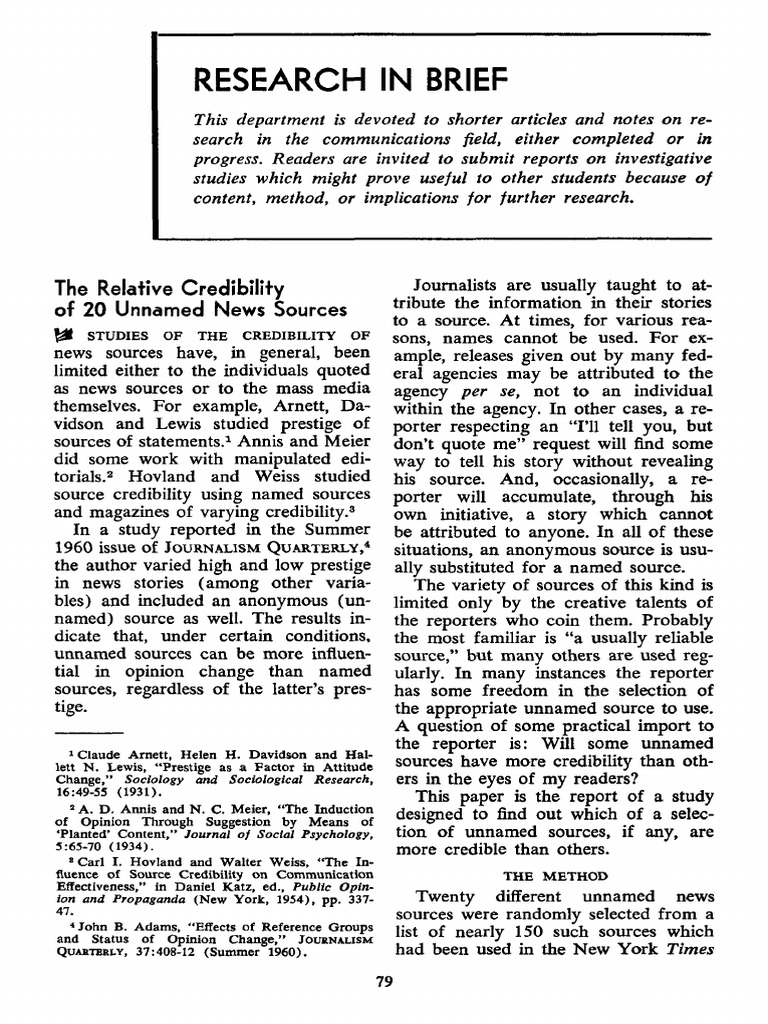 Adams - Relative Credibility of 20 Unnamed News Sources JourQ 1962 ...