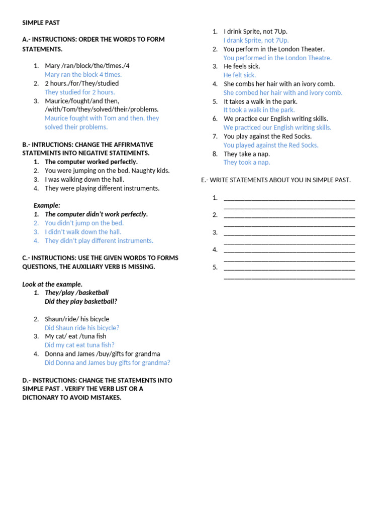 SIMPLE PAST Exercises CTM Groups Answer Key | PDF | Grammar | Linguistics