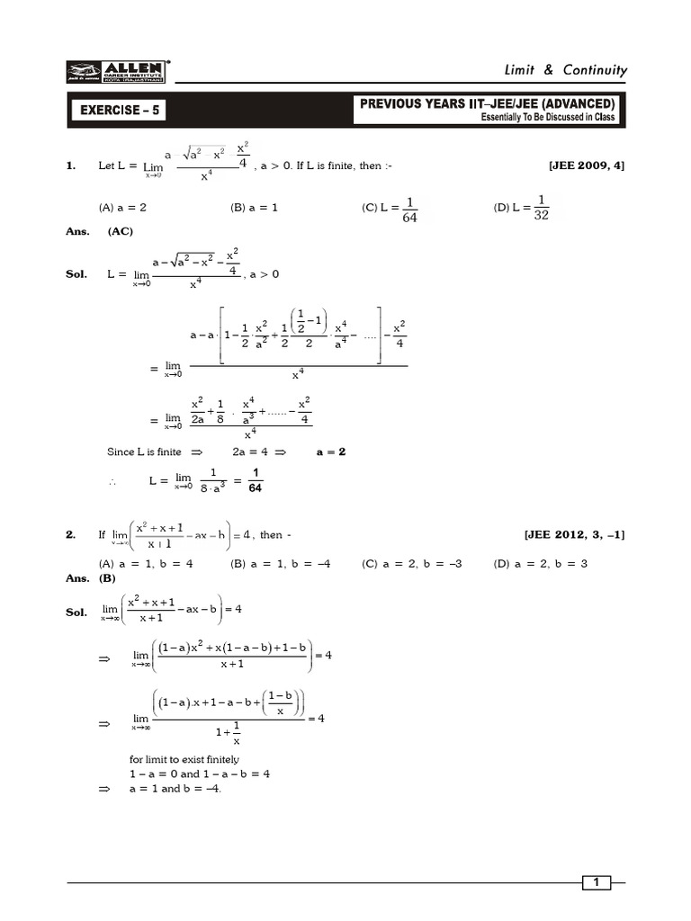 Sol. Exer - 5 Limit Continuity | PDF | Mathematics | Mathematical Analysis