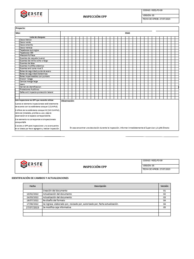 Hseq-Fo-09 Inspeccion Epp | PDF