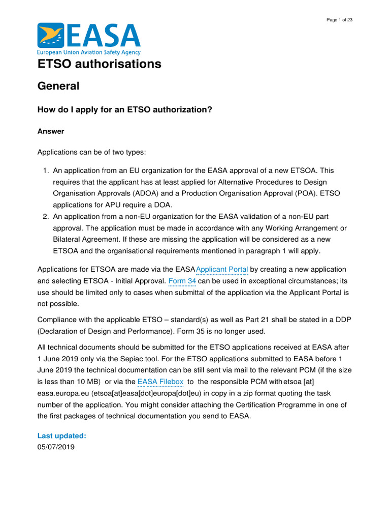 ETSO Authorization Application Guide | PDF | Aviation