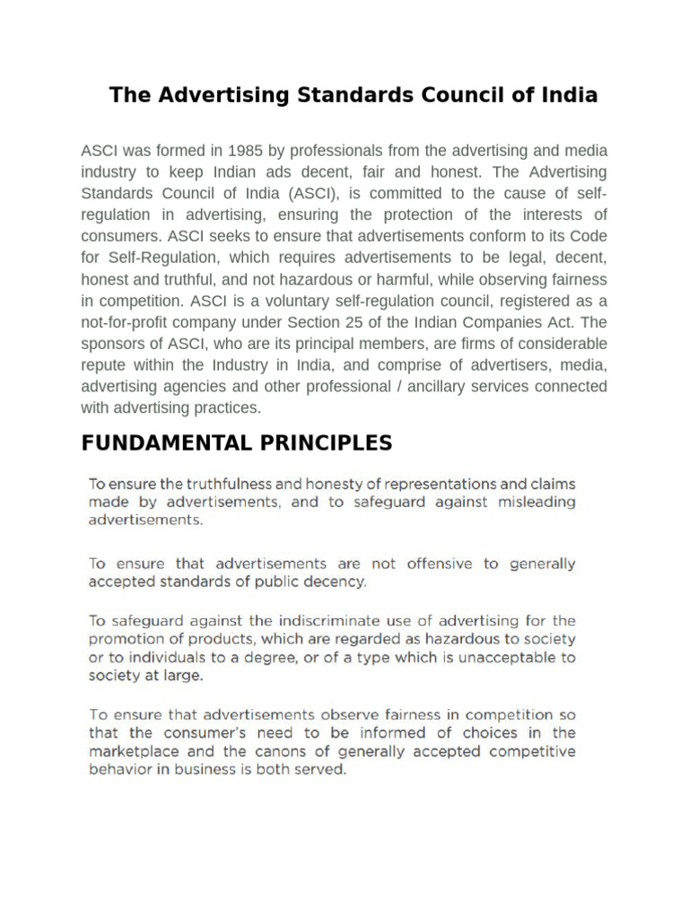 ASCI: Upholding Advertising Standards | PDF