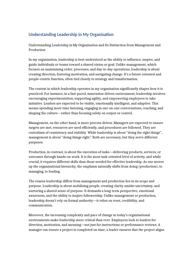 Leadership Vs Management and Production | PDF | Leadership | Motivation