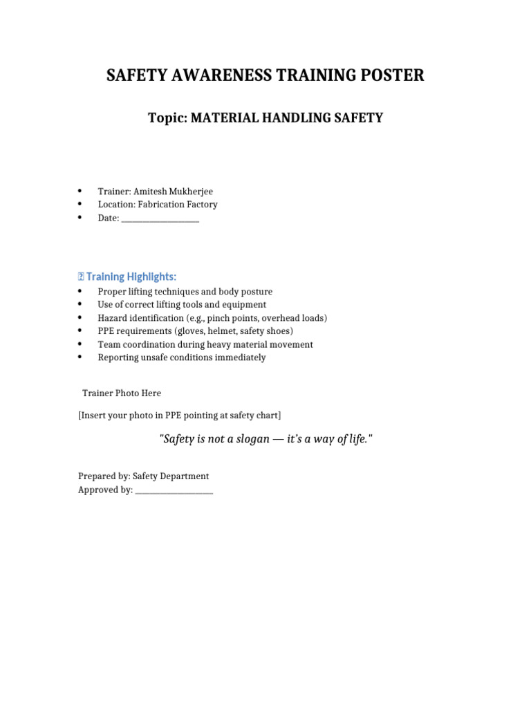 Material Handling Safety Training Poster | PDF