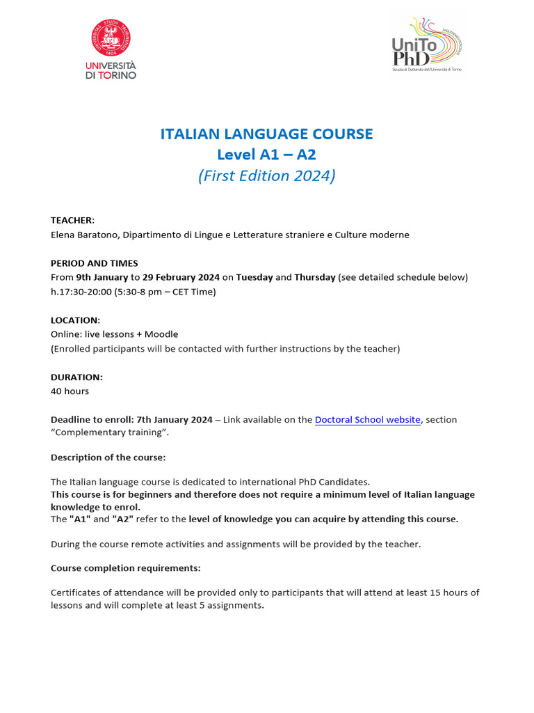 Italian A1A2 Calendar 2024 First Edition | PDF