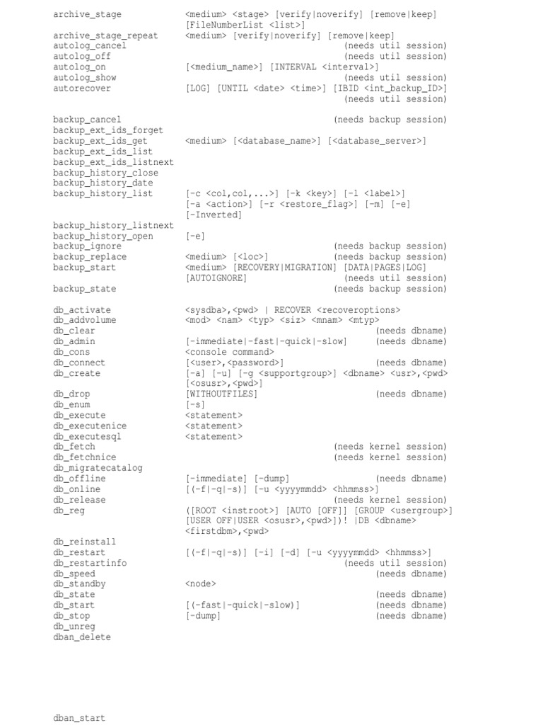 MaxDB DBMCLI Commands | PDF | Areas Of Computer Science | Computer Science