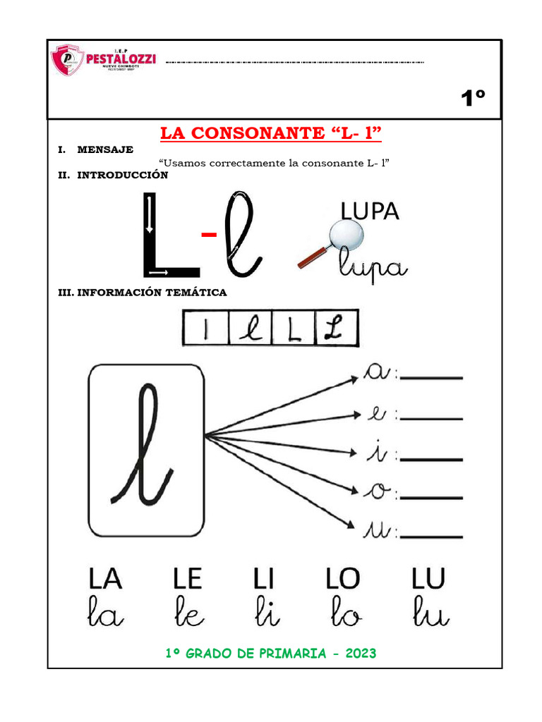 Aprendizaje de la Consonante L en 1º Grado | PDF
